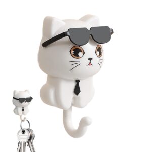 cute wall hooks, cute key hook holder for wall, heavy duty adhesive cat key holder, cartoon sunglasses cat key holder wall mount for bag scarf hat towel