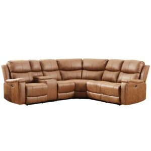 ebello faux leather power reclining sectional couches for living room, recliner sofa set corner sectional couch home furniture set, with storage console and hidden cup holders, usb port, brown