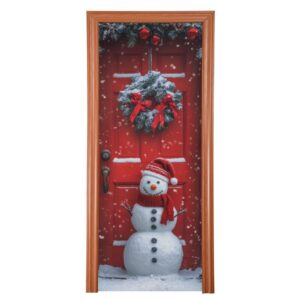 burbuja christmas snowman door door cover, stretch fabric backdrop door porch covers for home party holidays decoration, 35x79 in