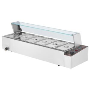 VEVOR 6-Pan Commercial Food Warmer, 6 x 8QT Electric Steam Table with Glass Cover, 1500W Countertop Stainless Steel Buffet Bain Marie 86-185°F Temp Control for Catering, Restaurants, Silver