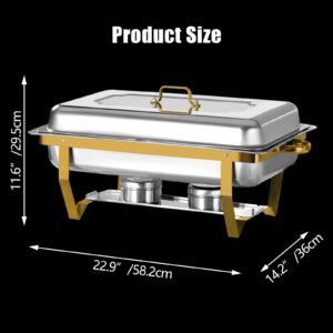 Jwevvie Chafing Dishes for Buffet 4 Pack, 8QT Gold Stainless Steel Half Size Chafing Dish Buffet Set, Chafers and Buffet Warmers Sets for Birthday, Wedding, Rolled-Edge Design