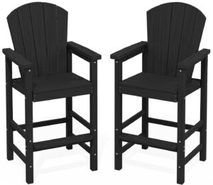 serwall tall adirondack chairs set of 2, hdpe bar height outdoor chairs, wood-like adirondack bar stools for patio, balcony, porch, black