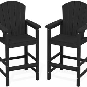 SERWALL Tall Adirondack Chairs Set of 2, HDPE Bar Height Outdoor Chairs, Wood-Like Adirondack Bar Stools for Patio, Balcony, Porch, Black