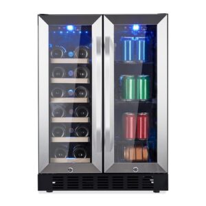 NovaVale Wine and Beverage Refrigerator, 24 Inch Dual Zone Wine Cooler with Glass Door Hold 21 Bottles and 88 Cans, Built in or Under Counter Wine Fridge with 2 Safety Locks and Digital Touch Control