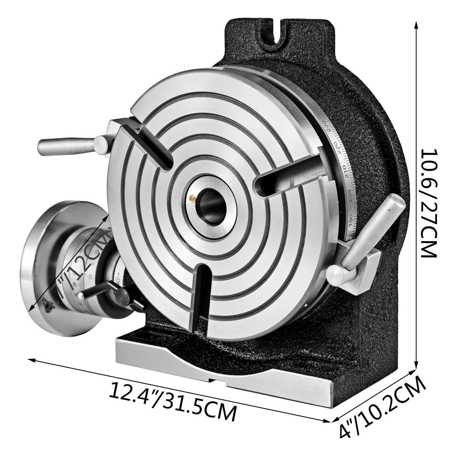 KACOME Rotary Tables 8’ / 200 mm Horizontal Vertical MT-3 Rotary Table 3 Slots/4 Slots for milling 360 Degree Table(8-inch 4-Slot)