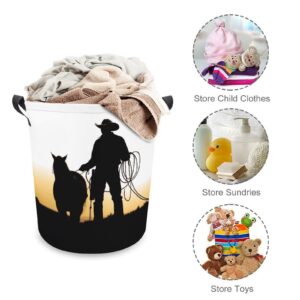 Laundry Hamper Cowboy with Lasso Silhouette Freestanding Laundry Basket Thickened Waterproof Collapsible Clothes Hamper Storage for Clothes Toys Dorm And Family