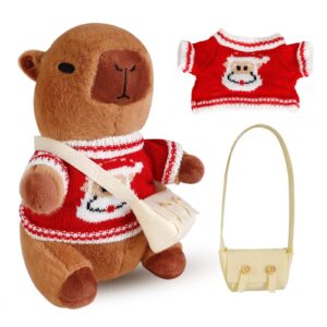 capybara plush,with clothes & accessories capybara christmas style dress up,christmas plush, christmas set capybara backpack decoratio, capybara stuffed animal birthday gifts for boys and girls