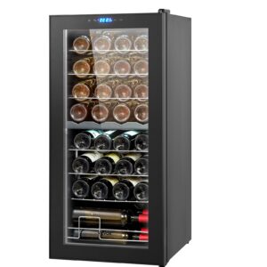 VEVOR 32-Bottle Wine Cooler, Dual Zone & Dual Temperature Wine Fridge, Freestanding Refrigerator with Digital Control, Tempered Glass Door with UV Protection, Red & White Wine Storage for Home Bar