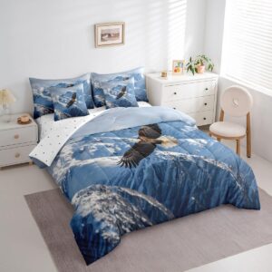 Feelyou Eagle Comforter Set with Sheets Full Size Snow Mountain Bed in a Bag for Boys Girls Teens Flying Eagle 7 Pieces Bedding Set Sky Blue Bed Set Room Decor