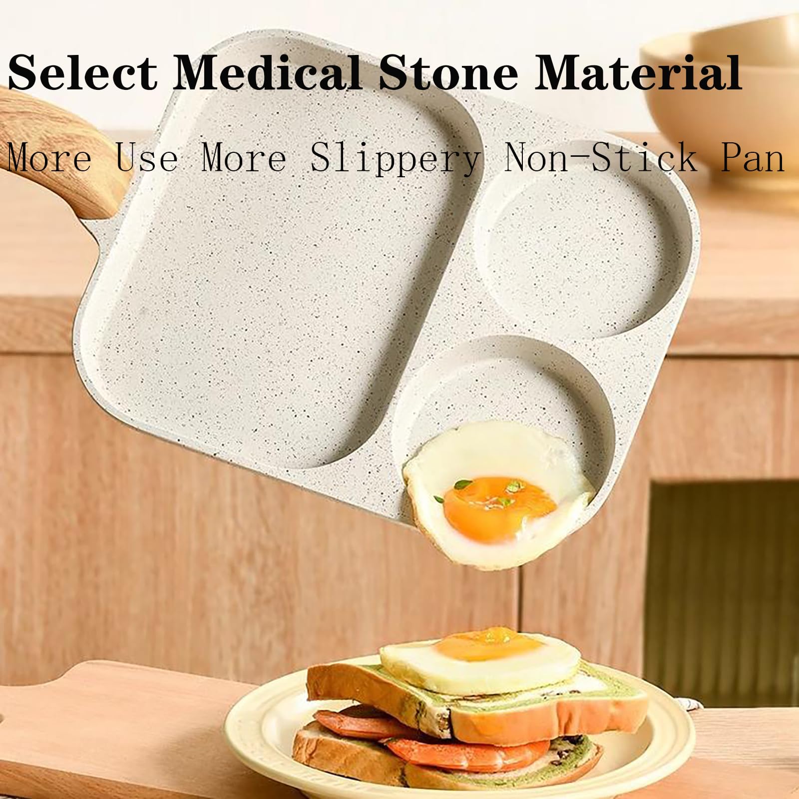 3 In 1 Frying Pan, Frying Pan, Cooking Steak Pan, Non-Stick Egg Pan, Breakfast Pan, Flat Bottom Egg Hamburger Pan (3-In-1B)