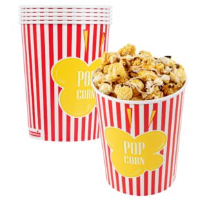 restaurantware-bio tek 32 ounce popcorn cups, 100 striped popcorn tubs - greaseproof, disposable, red paper party popcorn containers, for movie nights