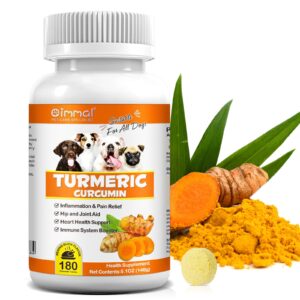 turmeric for dogs, 180p turmeric curcumin chewable tablets with turmeric root supports hip & joint, immune system, heart health, maintains mobility & dogs pain relief, pet supplement treats for dogs