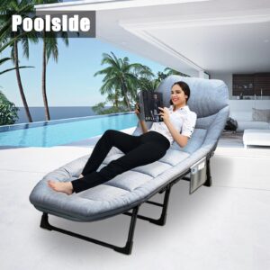 6 Adjustable Positions Lounge Chair Outdoor, Portable & Foldable Chaise Indoor, Folding Cot Bed for Sleeping, Camping, Pool, Patio, Beach (Oversized XL-74 in)