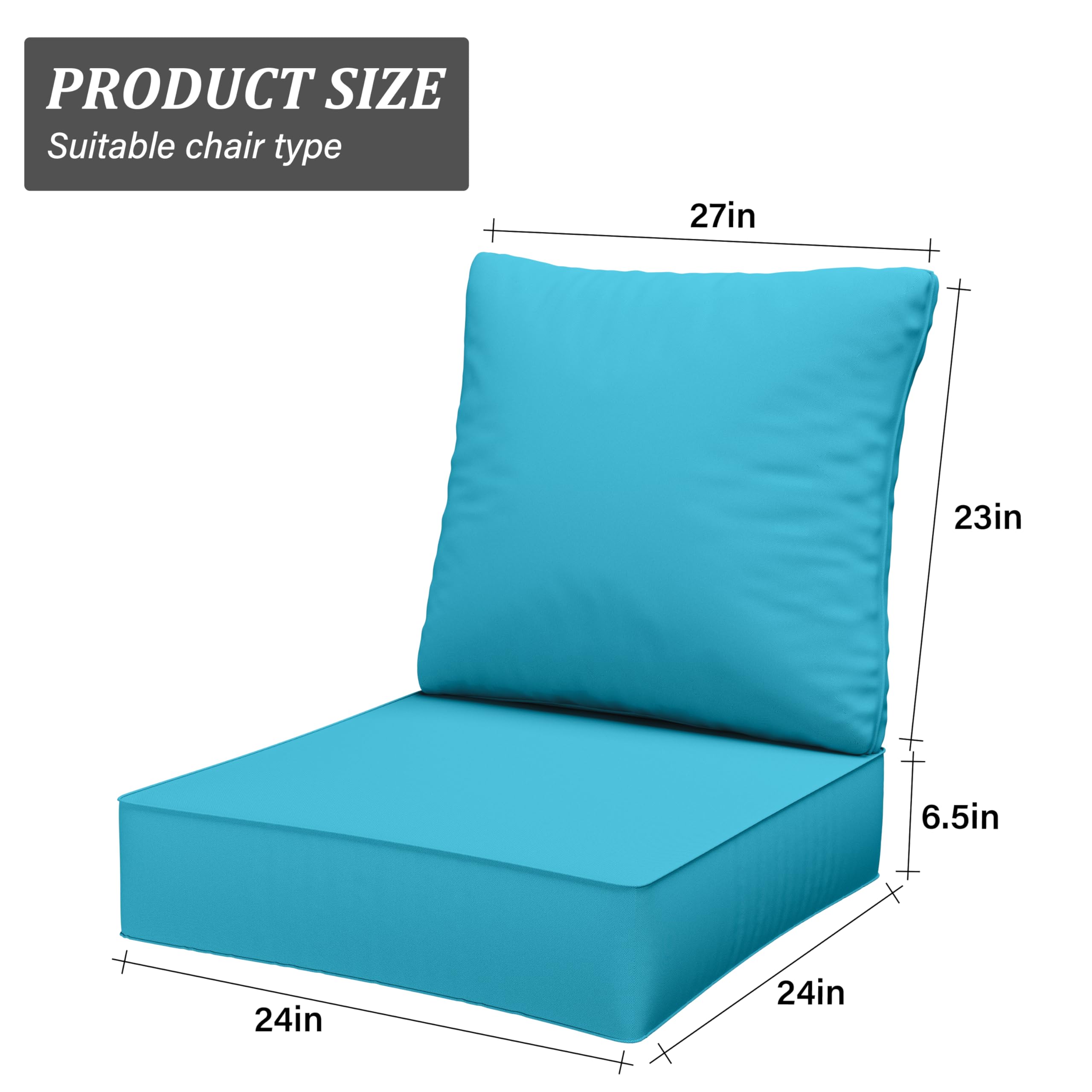 Pakunoda Outdoor Seat Cushion Set 24 x 24 x6.5 Inch Splash-Proof & Fade Resistant Patio Furniture Cushions with Removable Cover Deep Seat & Back Cushion with Straps for Chair Sofa Couch