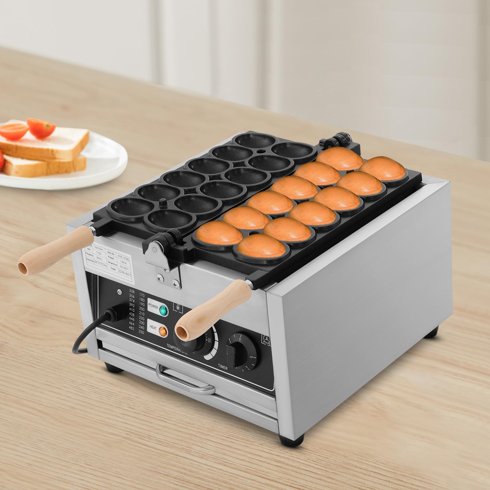 12pcs Commercial Egg Bubble Waffle Maker Machine 1.8Kw 110V Electric Non-Stick Rotatable Waffle Baker Machine with 122-572℉ Temp Range and Time Control Egg Puff Waffle Iron for Restaurants and Home