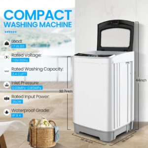 Nictemaw Portable Washing Machine, 17.8Lbs Full Automatic Washing Machine, 2.4 Cu.ft Compact Portable Washer with 10 Programs, 8 Water Levels, Glass Top Lid, Drain Pump, Ideal for Apartment, Home, RVs