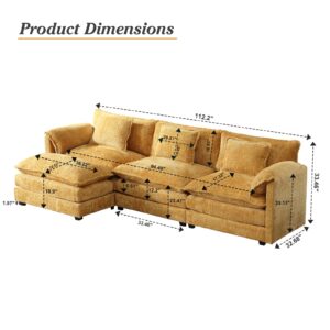 112" Sectional Couches for Living Room, L Shaped Modular Sofa Cloud Couch, Deep 3 Seater with Movable Ottoman, Modern Oversized Comfy Chenille Sofas for Apartment, Office, (Yellow)