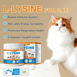 L-Lysine Powder for Cats, Lysine Supplement for Cats, Support Immune System, Respiratory Health & Visual Function and Allergy Relief, Pets Health Supplies Multivitamins, Salmon Flavor - 4.23 oz / 120g