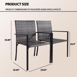 Set of 2 Dining Chair Wicker, Steel Frame Garden Outdoor Furniture, Backyard Deck 265lb with Armrest (Grey)