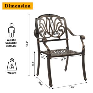 VINGLI 5 Pieces Outdoor Patio Dining Set, Cast Aluminium Patio Furniture Set with 4 Chairs and 1 Umbrella Table for Yard, Garden, Porch and Poolside, Bronze (Round Table and Chairs)