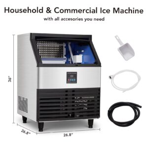 GarveeLife Stainless Steel Commercial Ice Maker Machine 440lbs/24H, Self-Cleaning Ice Machine Under-Counter with 88lbs Large Ice Storage Capacity (8 * 18 Ice Cubes per 15Min)