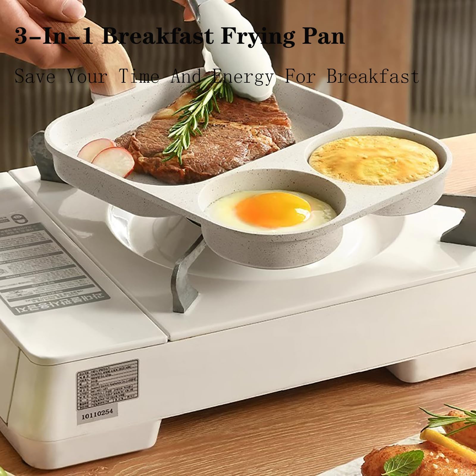 3 In 1 Frying Pan, Frying Pan, Cooking Steak Pan, Non-Stick Egg Pan, Breakfast Pan, Flat Bottom Egg Hamburger Pan (3-In-1B)