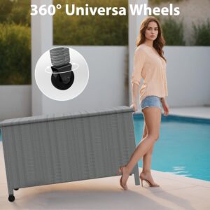 GarveeHome 120 Gallon Large Deck Box - Built-In Handles, Wheels, Rattan Waterproof, Patio Furniture Cushions, Garden Tools