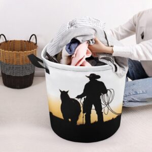 Laundry Hamper Cowboy with Lasso Silhouette Freestanding Laundry Basket Thickened Waterproof Collapsible Clothes Hamper Storage for Clothes Toys Dorm And Family