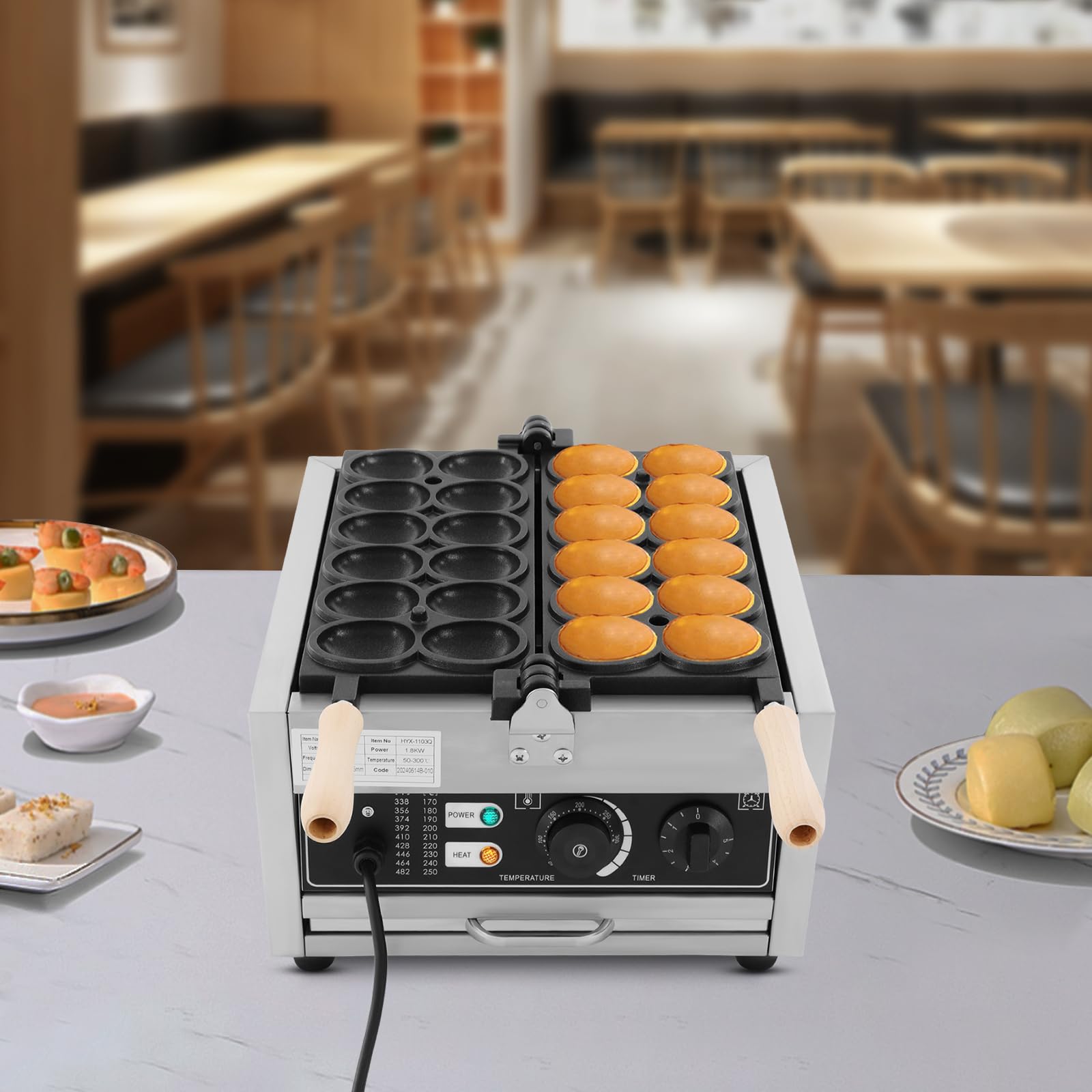 12pcs Commercial Egg Bubble Waffle Maker Machine 1.8Kw 110V Electric Non-Stick Rotatable Waffle Baker Machine with 122-572℉ Temp Range and Time Control Egg Puff Waffle Iron for Restaurants and Home