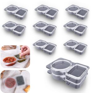 vouken 10pcs double compartment condiment container with lid double compartment snack containers double compartment snack containers for to-go sauce, sampling, travel snack (transparent 10pcs)