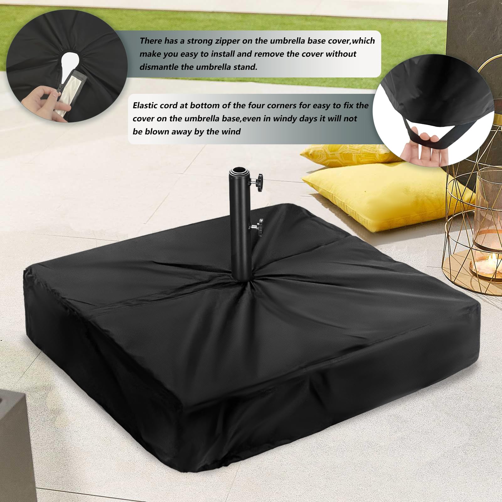 Rileytee Patio Umbrella Base Cover,Outdoor Heavy Duty 600D Waterproof Anti-UV Square Umbrella Stand Base Cover,Black,Cover Only (25"L x 25"W x 7"H)