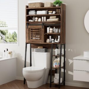 meilocar over the toilet storage cabinet, farmhouse storage cabinet over toilet with sliding doors, freestanding bathroom cabinet over toilet space saver w/adjustable shelf, walnut