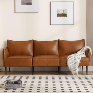 Wahson Brown Faux Leather Loveseat Sofa, 53" Small Love Seat Couch Modern 2-Seat Small Sofa with Metal Legs, Upholstered Recliner Sofa Couch for Living Room/Apartment/Small Spaces - 20.5" Deep Seats