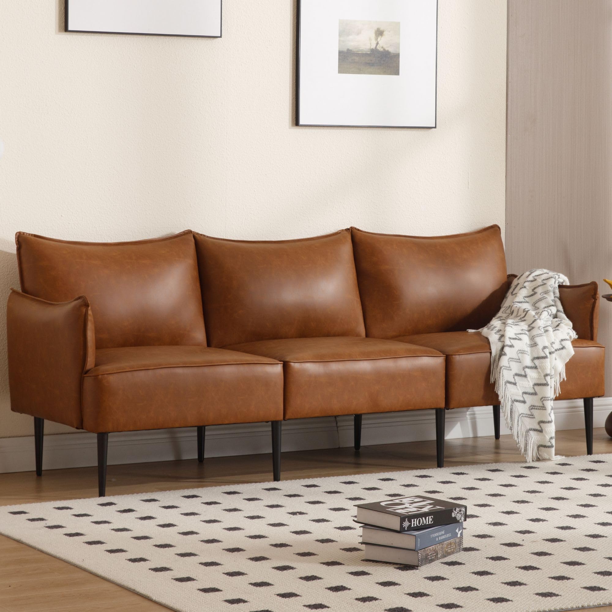 Wahson Brown Faux Leather Loveseat Sofa, 53" Small Love Seat Couch Modern 2-Seat Small Sofa with Metal Legs, Upholstered Recliner Sofa Couch for Living Room/Apartment/Small Spaces - 20.5" Deep Seats