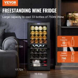 VEVOR 32-Bottle Wine Cooler, Dual Zone & Dual Temperature Wine Fridge, Freestanding Refrigerator with Digital Control, Tempered Glass Door with UV Protection, Red & White Wine Storage for Home Bar