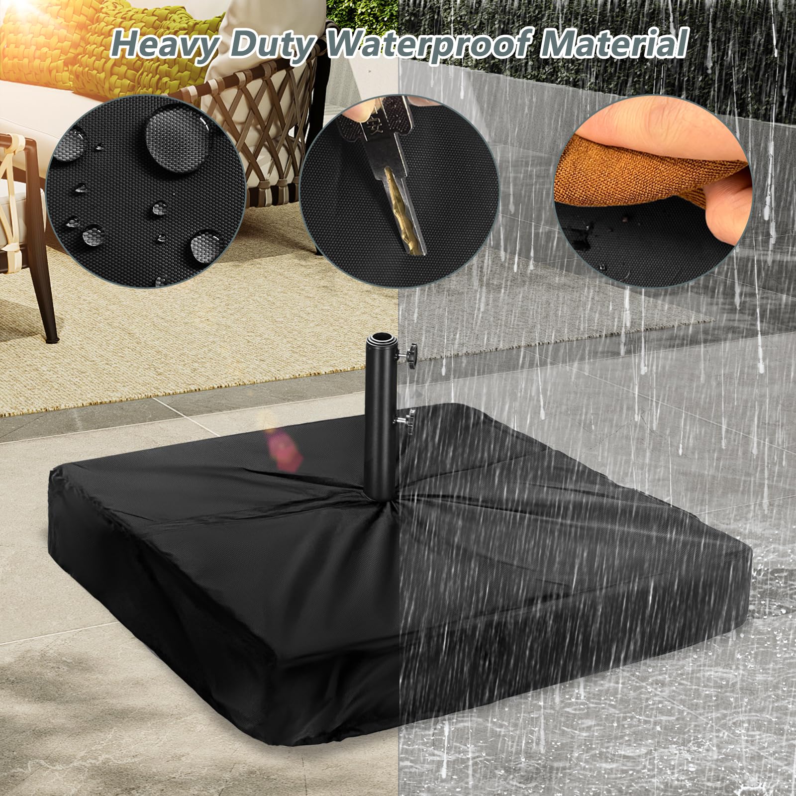 Rileytee Patio Umbrella Base Cover,Outdoor Heavy Duty 600D Waterproof Anti-UV Square Umbrella Stand Base Cover,Black,Cover Only (25"L x 25"W x 7"H)