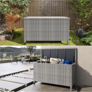 GarveeHome 120 Gallon Large Deck Box - Built-In Handles, Wheels, Rattan Waterproof, Patio Furniture Cushions, Garden Tools