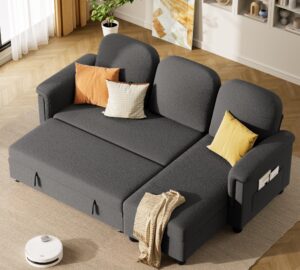 yeshomy l-shaped sofa bed convertible sectional,pull out couches,3 comfortable seats with storage space,for living room,cotton grey