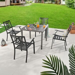 LOKATSE HOME 5 PCS Metal Outdoor Patio Dining Set with 4 Stackable Chairs and Square Bistro Table for Backyard Deck Lawn Garden, Black