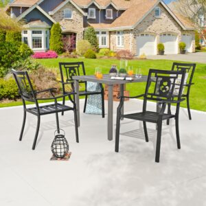 LOKATSE HOME 5 PCS Metal Outdoor Patio Dining Set with 4 Stackable Chairs and Square Bistro Table for Backyard Deck Lawn Garden, Black