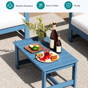 SERWALL 4 Pieces HDPE Outdoor Conversation Sofa Set with Cushions, Blue Frame and Khaki Cushion