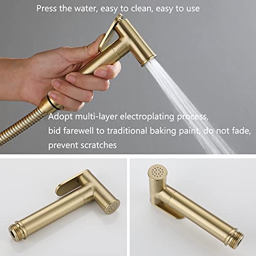 ZLOCYIVHE Handheld Bidet Sprayer for Toilet, Brushed Gold Brass Bathroom Cloth Diaper Sprayer Set with 150cm Shower Hose, Wall Mounted Toilet Bidet Sprayer Kit for Feminine Hygiene, Bathing Pets