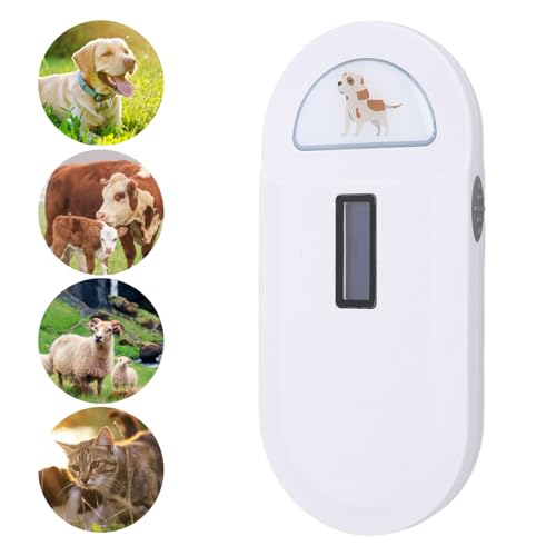 Pet Microchip Reader Rechargeable, Handheld Pet Chip ID Scanner, Pet Management, High Frequency Reading, 128 Data Storage, for Animal, Pets, Dogs, Cats (White)