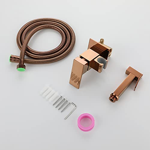 ZLOCYIVHE Handheld Bidet Sprayer for Toilet, Rose Gold Cloth Diaper Sprayer Kit Wall Mounted Brass Bidet Sprayer Set Single Handle Toilet Bidet Sprayer Kit with 150cm Shower Hose,Square(Square)