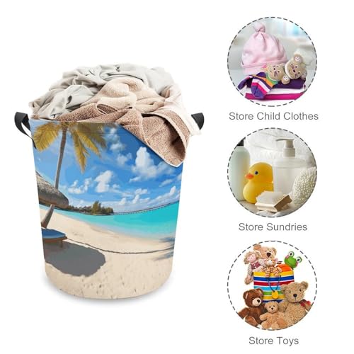 Laundry Hamper Tropical Beach Freestanding Laundry Basket Thickened Waterproof Collapsible Clothes Hamper Storage for Clothes Toys Dorm And Family