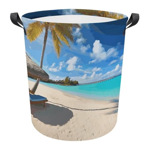 Laundry Hamper Tropical Beach Freestanding Laundry Basket Thickened Waterproof Collapsible Clothes Hamper Storage for Clothes Toys Dorm And Family