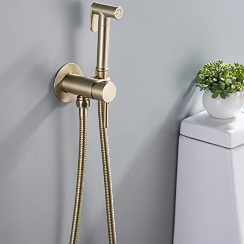 ZLOCYIVHE Handheld Bidet Sprayer for Toilet Wall Mounted Cloth Diaper Sprayer Kit Brass Bidet Sprayer Set Single Handle Toilet Bidet Sprayer Kit with 150cm Shower Hose,Brushed Gold(Brushed Gold)