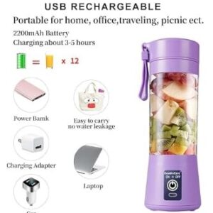 Portable Blender, Personal Mini Juice Blender, USB Rchargeable Juicer Cup with Six Blades in 3D, Smoothie Blender Home/Office/Outdoors, Dark purple (purple)