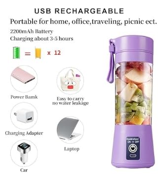 Portable Blender, Personal Mini Juice Blender, USB Rchargeable Juicer Cup with Six Blades in 3D, Smoothie Blender Home/Office/Outdoors, Dark purple (purple)