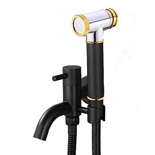 ZLOCYIVHE Bidet Sprayer with Single Cold Water Black Portable Cloth Diaper Washer Shower Sprayer Set Wall Mount Toilet Bidet Attachment Pressure Sprayer,PVC Hose(Stainless Steel Hose)